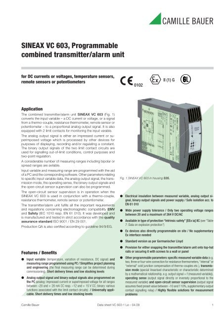 SINEAX VC 603, Programmable combined ... - Camille Bauer AG
